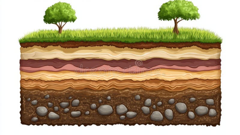 Layered Soil is Visible in a Cross-section of the Ground, Surrounded by ...