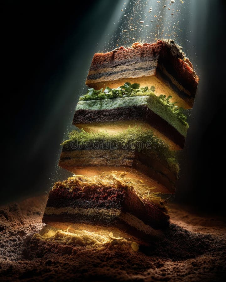 Layered Spice Cakes Stacked with Dramatic Lighting Stock Illustration ...