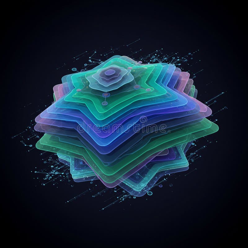 A Layered, Star-shaped Geometric Structure Floats Against a Dark ...