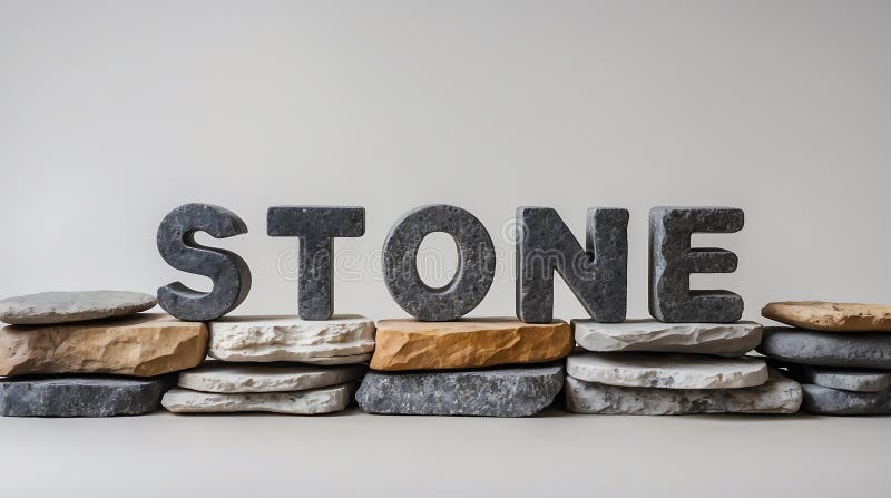 Layered Stone Display with Typographic Elements Forming the Word Stone ...