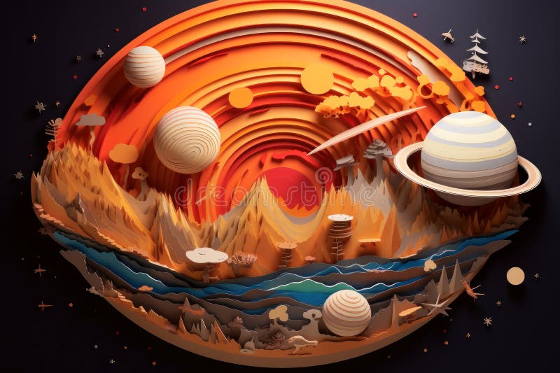 Layered Style Paper Cut Illustration of a Colored Space Composition ...