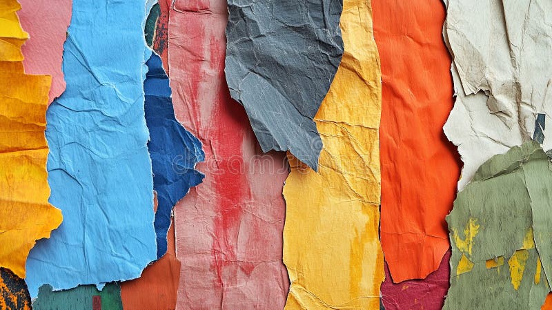 Layered Torn Paper Collage with Different Textures and Colors Stock ...