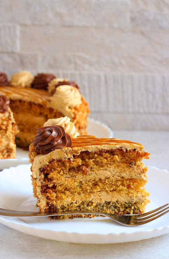Layered torte sliced stock photo. Image of torte, caramel - 247333044