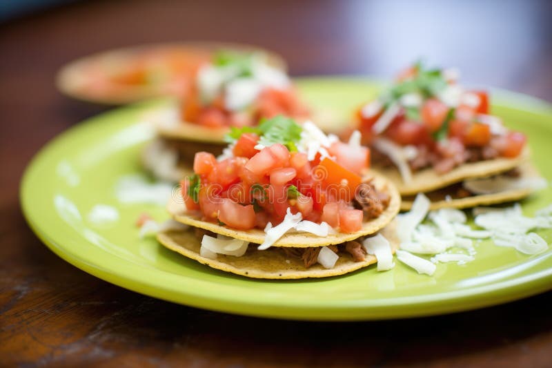 Layered Tostadas with Refried Beans, Cheese, Salsa Stock Photo - Image ...