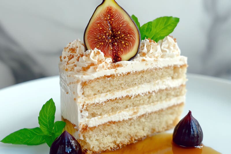 Layered Vanilla Cake with Fig and Mint. Stock Illustration ...