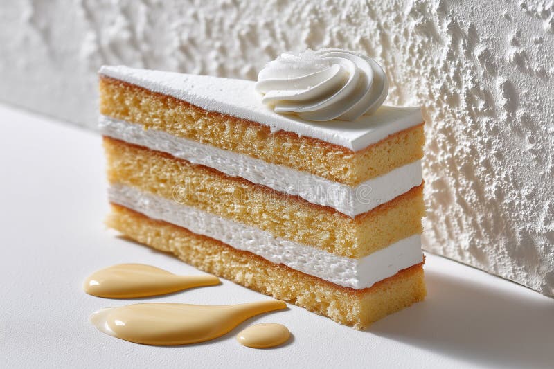 Layered Vanilla Sponge Cake with Cream Exposed on Clean White Surface ...