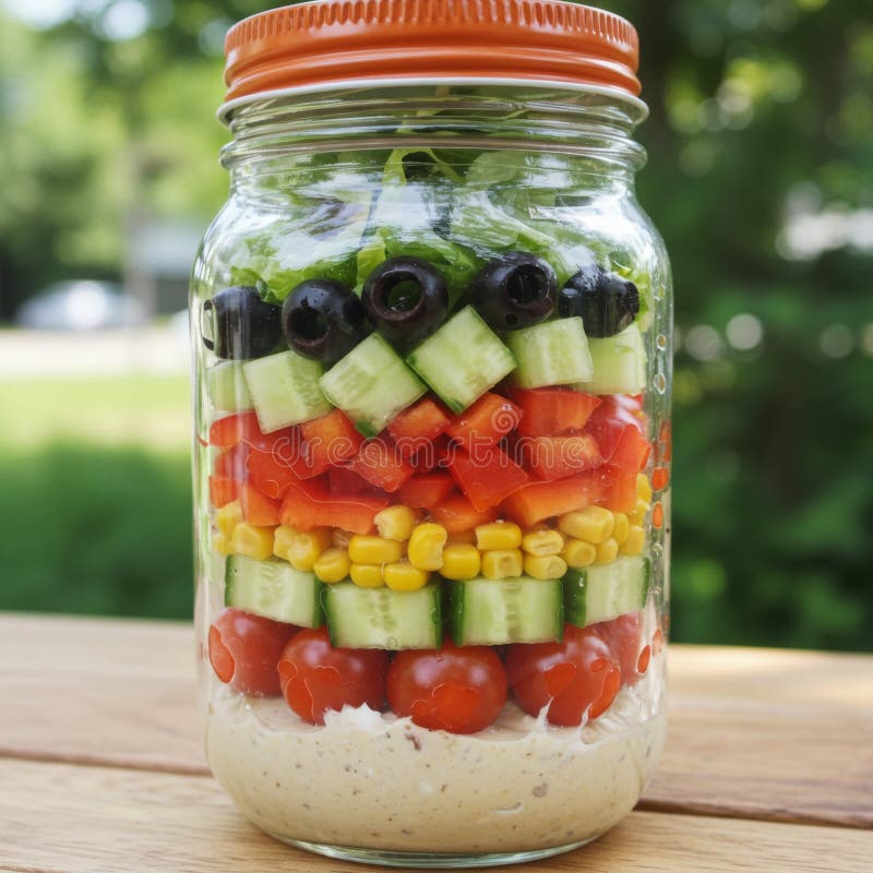 Layered Vegetable Salad in a Mason Jar Stock Illustration ...