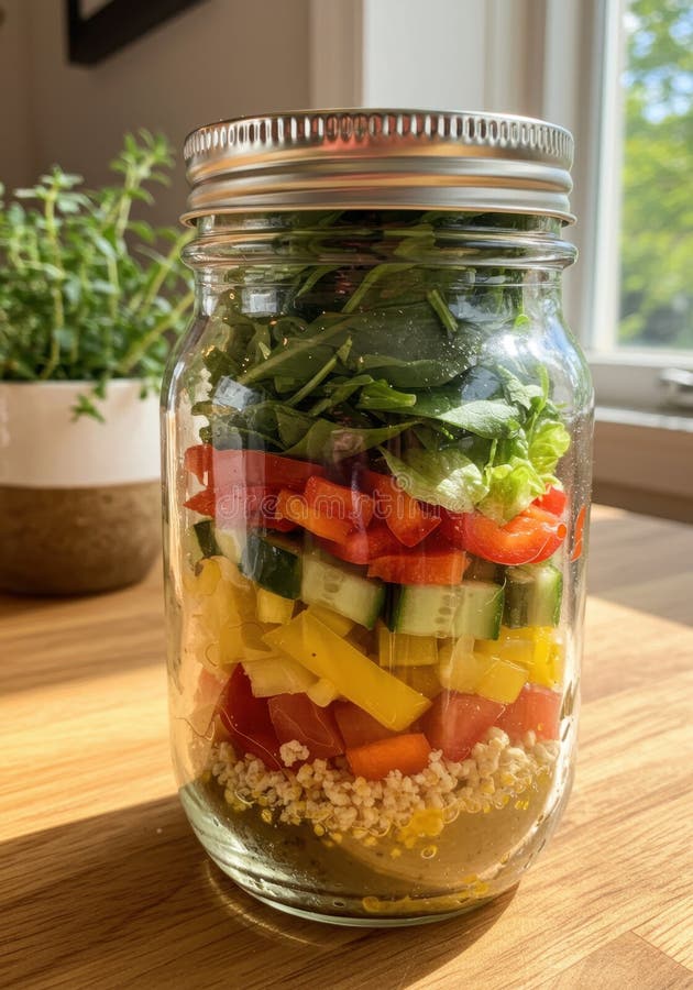 Layered Vegetable Salad in Mason Jar Stock Illustration - Illustration ...