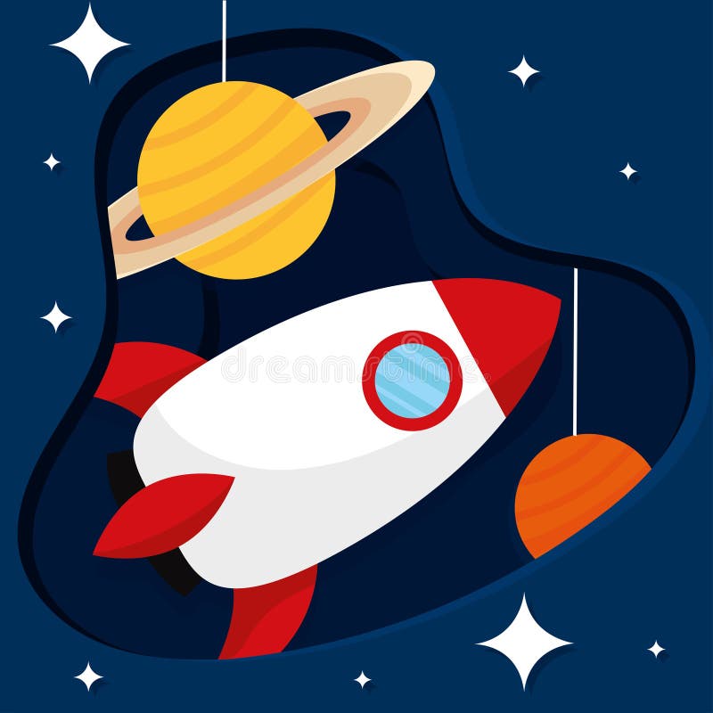 Layered View of Outer Space with Rocket and Planets Vector Stock Vector ...