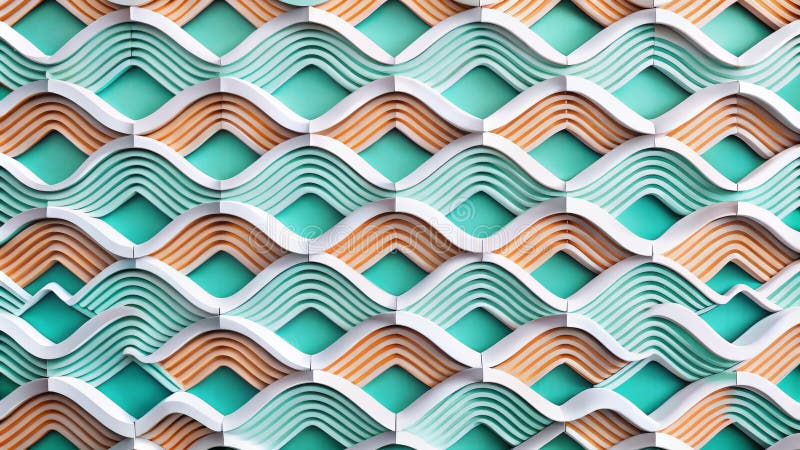 Layered Wave Pattern Teal, White, Peach Composition Stock Illustration ...