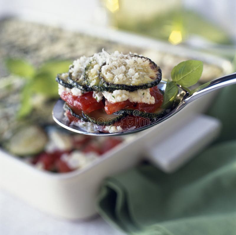 Layered Zucchini,tomato and Cheese Bake Stock Photo - Image of leaf ...