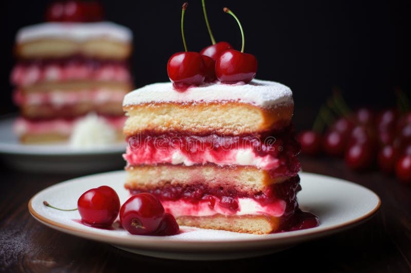 Layering Sponge Cake with Cherry Filling Stock Illustration ...