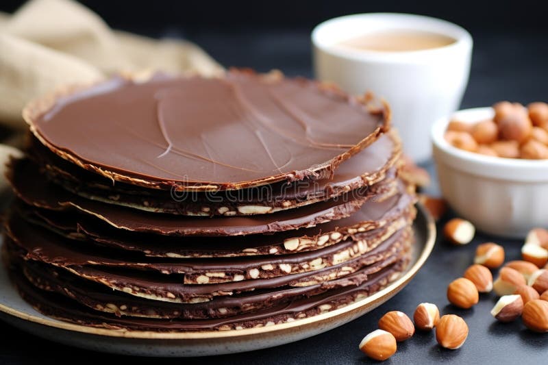 Layering Thin Chocolate Crepes with Hazelnut Spread Stock Illustration ...