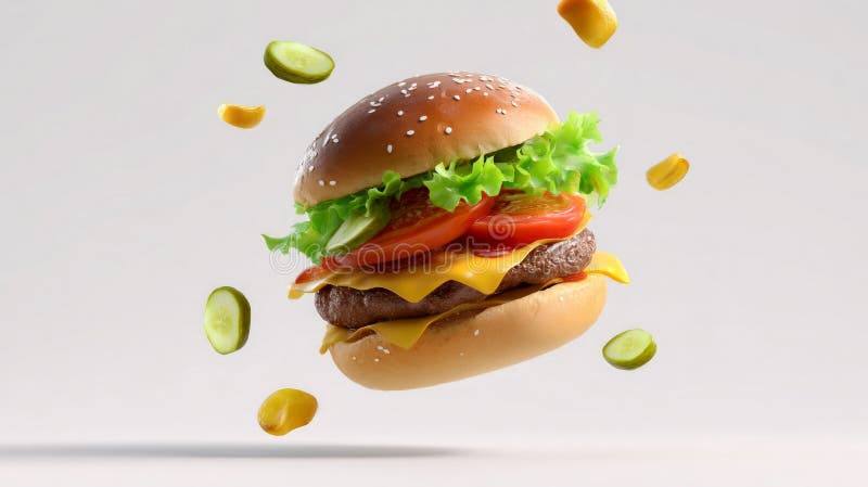 Layers of Burger Ingredients Against White Background. Neural Network ...