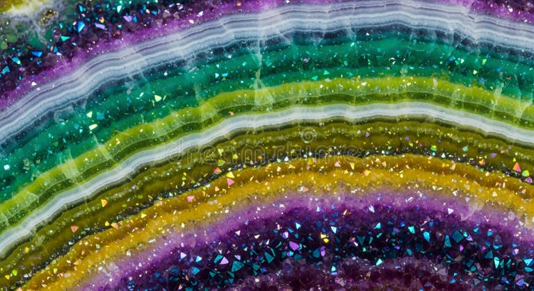 Vibrant Rainbow Geode with Sparkling Crystal Layers in Purple, Yellow ...