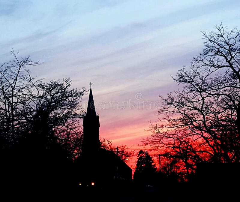 Sunset Behind Church in Port Washington Wisconsin Stock Photo - Image ...