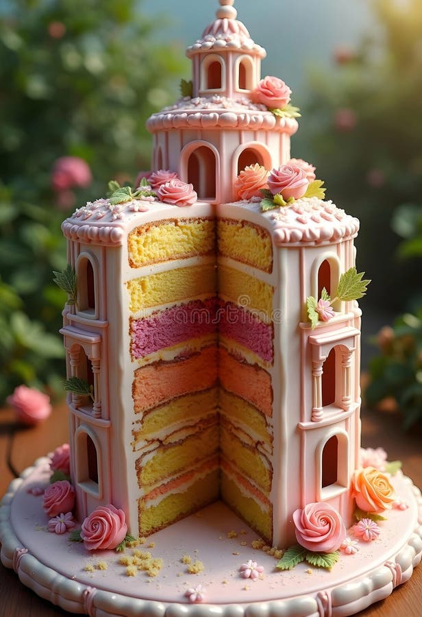Layers of Delectable Delight Cake, a Masterpiece in Miniature. Stock ...
