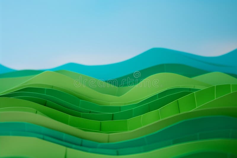 Layers of Green Paper Hills with a Blue Paper Sky Background Stock ...