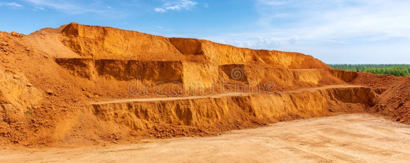 Layers of Industrial Sand Mining Forming a Large Mound Against a ...