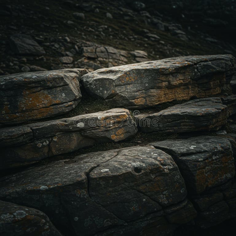 Layers of Large, Flat Sandstone Rocks Stack Naturally, Displaying a ...