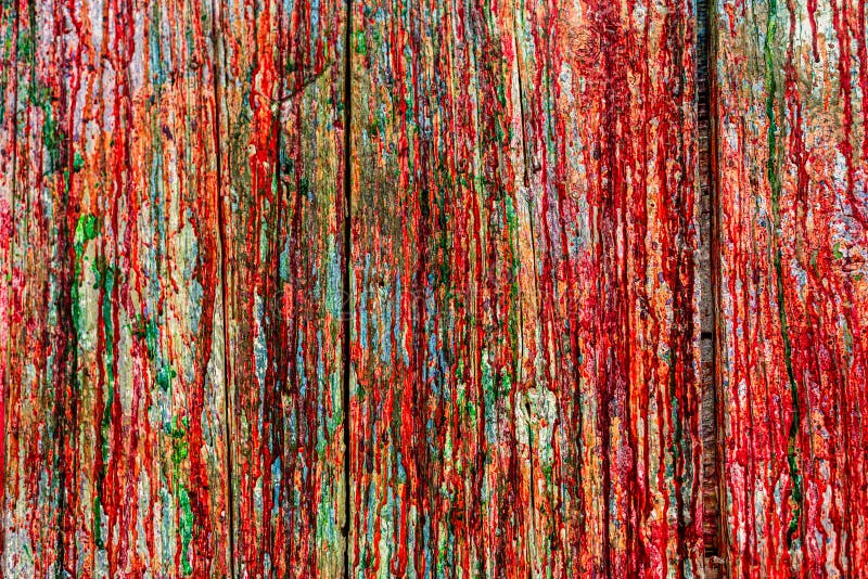 Layers of Old Chipped Paint of Different Colors in Cracks on a Wooden ...