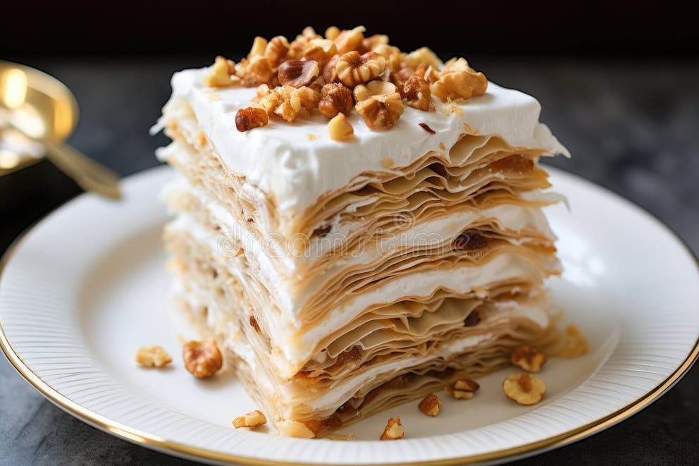 Layers of Phyllo Dough with Nut Mixture in between Stock Illustration ...