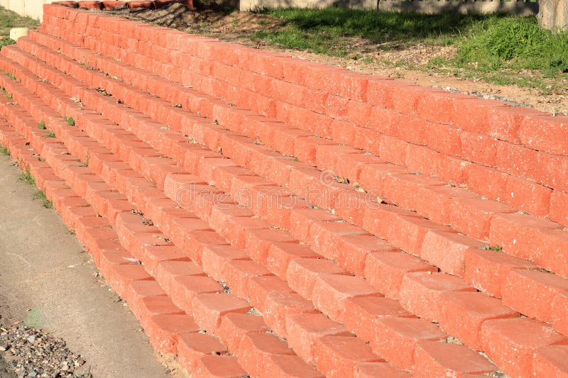 Red Brick Terrace Support Wall Stock Image - Image of horizontally ...