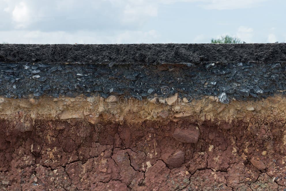 Layers of Road with Soil and Rock Stock Photo - Image of orange ...