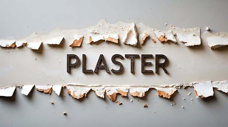 Plaster Revealing Textured Layers and Typography Against a Neutral ...