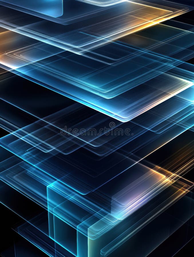 Layers of Transparent Screens Illuminated in Glowing Blue Tones Create ...