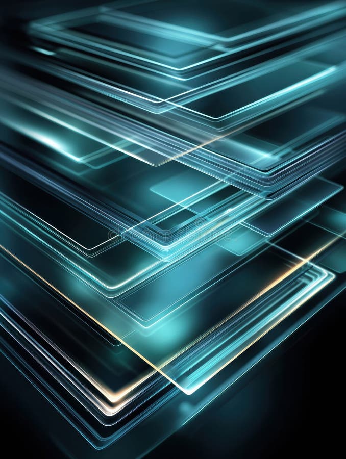 Layers of Transparent Screens Illuminated in Glowing Blue Tones Create ...