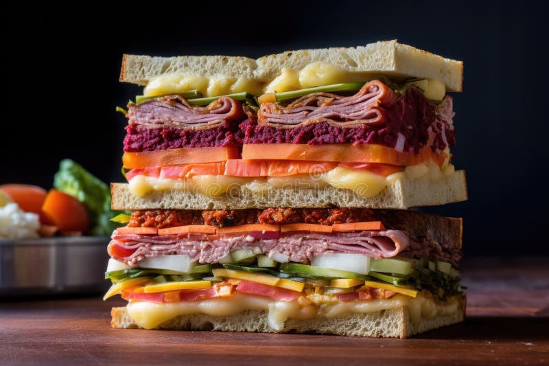 Layers of Vegetables, Cheese, and Meat in Sandwich Stock Illustration ...