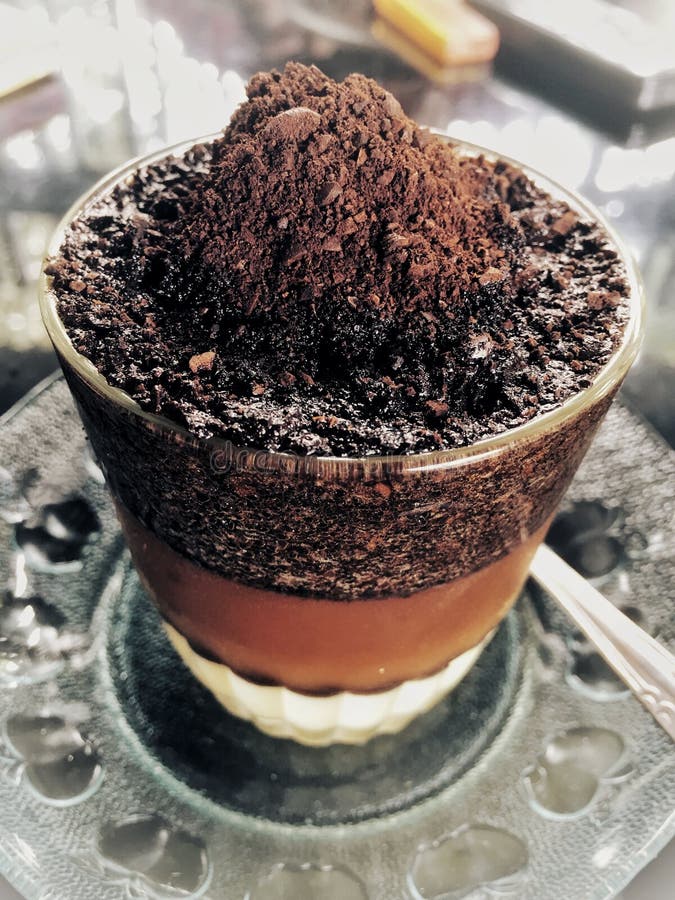 3 Layers Volcano Brown Coffee in Glass Stock Image - Image of ...