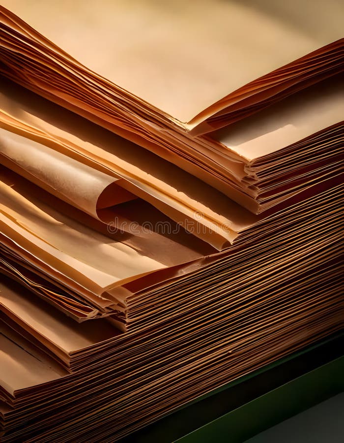 Layers of Warm-toned Paper Sheets Stacked and Slightly Curled, Creating ...