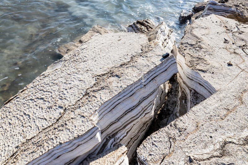 The Bottom of the Dead Sea Holds Thin Layers of Salt Stock Photo ...