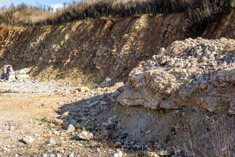 Layers of White Limestone in a Small Stone Quarry Stock Image - Image ...