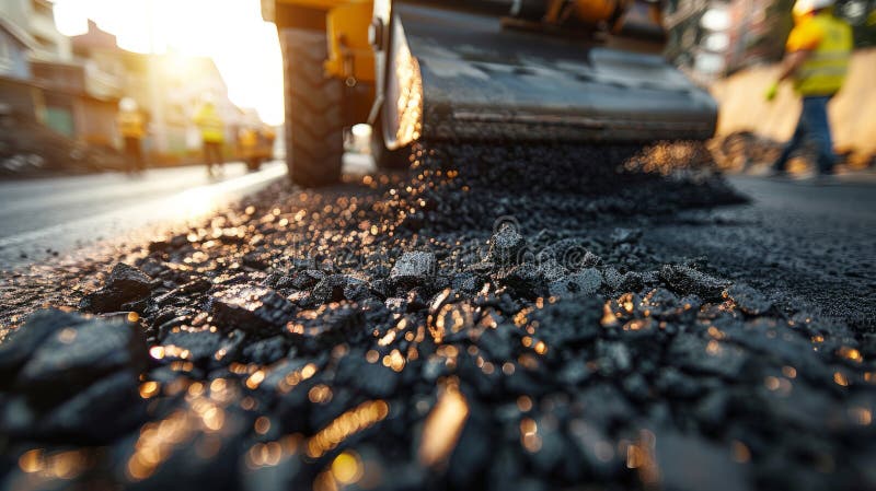 Laying asphalt on road. stock photo. Image of heavy - 356586052