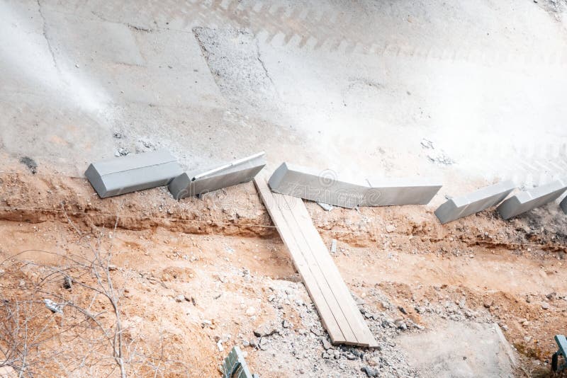 Laying Curbs on the Road. View from Above Stock Photo - Image of road ...