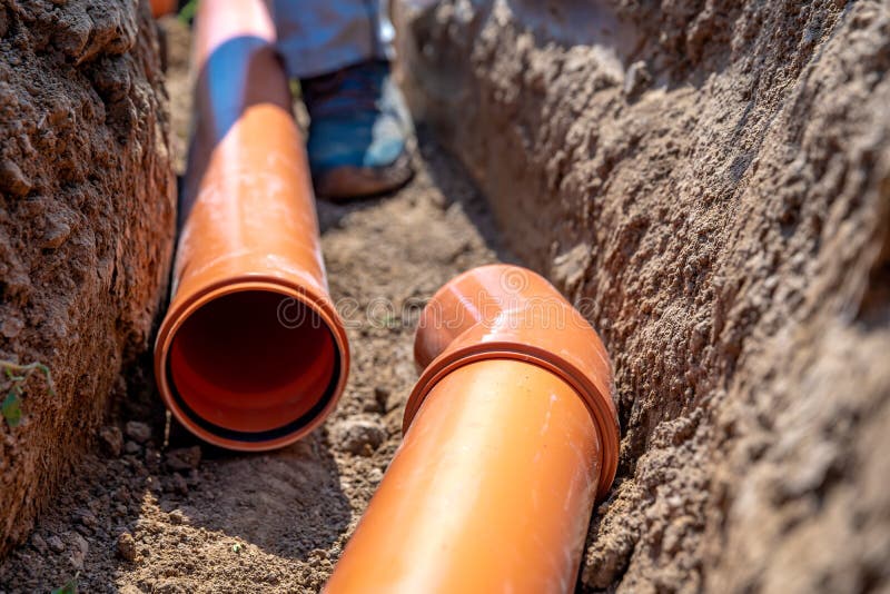 Laying Drainage Pipes into the Ground Stock Photo - Image of pipe ...