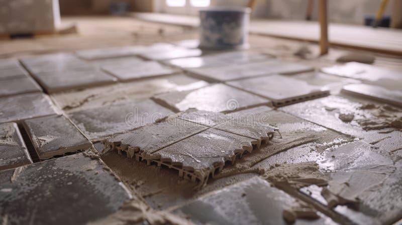 Laying Floor Ceramic Tile. Renovating the Floor Stock Photo - Image of ...