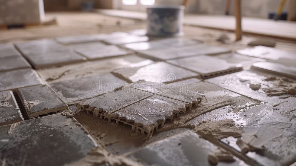 Laying Floor Ceramic Tile. Renovating the Floor Stock Photo - Image of ...