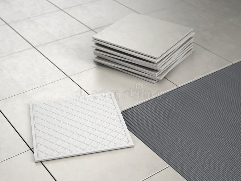 Laying Floor Ceramic Tiles stock illustration. Illustration of built ...