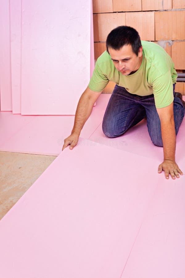 Laying Floor Insulation in a New House Stock Image - Image of male ...