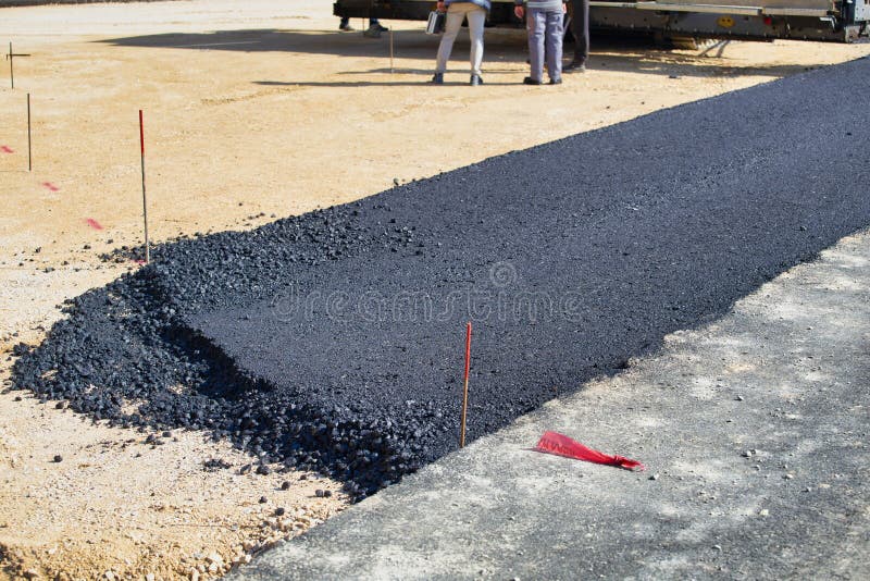 Laying Fresh Asphalt on the Road Stock Photo - Image of industrial ...