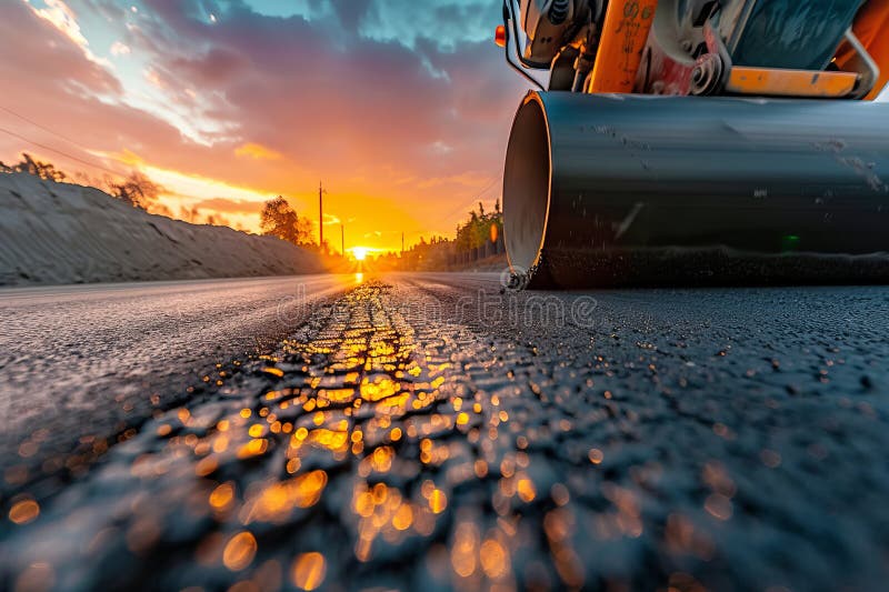 Laying Fresh Asphalt, Road Work with Asphalt Finisher , Asphalt Paver ...