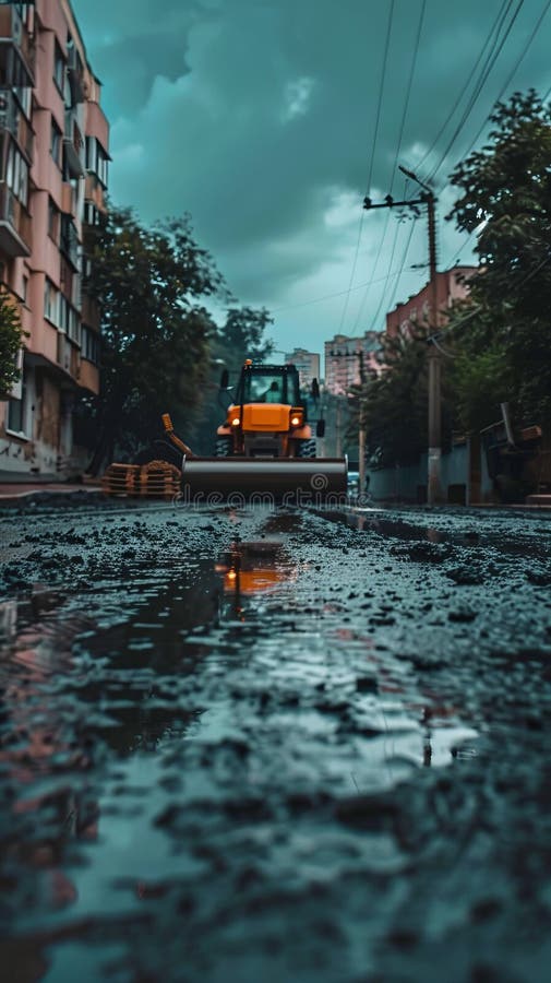 Laying Fresh Asphalt, Road Work with Asphalt Finisher , Asphalt Paver ...