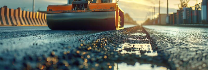 Laying Fresh Asphalt, Road Work with Asphalt Finisher , Asphalt Paver ...