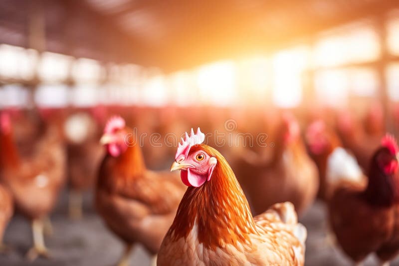 Laying Hens in a Blurred Poultry Farm Interior Background, Generative ...