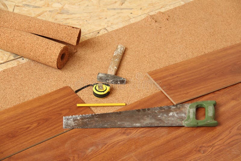 Laying laminate stock image. Image of hammer, tape, tools - 79555979