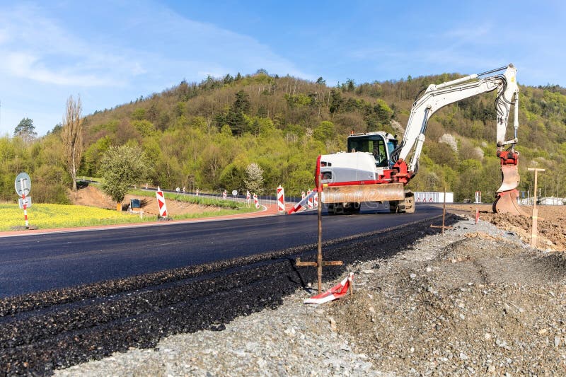 Laying a New Asphalt on the Road in Czech Republic. Construction of the ...